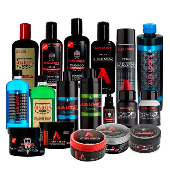 Kit Completo 18 Produtos Alfa Looks Para Bancada de Barbeiro - Alfa Look's - Kit de Tratamento ...