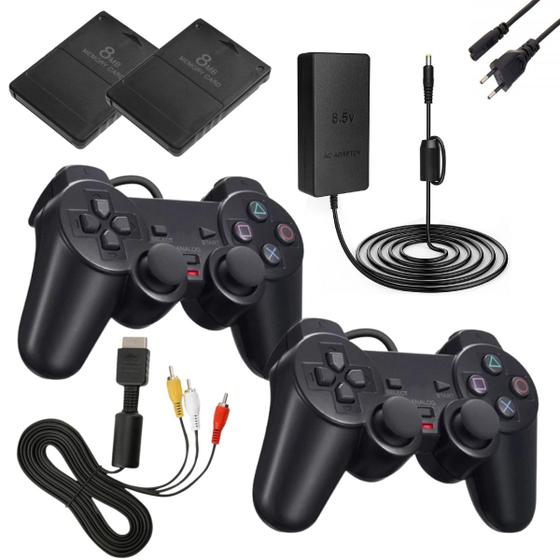 Kit Completo Compativel Ps2 2 Controles +Fonte+Cabo Rca+Card - Bmax ...