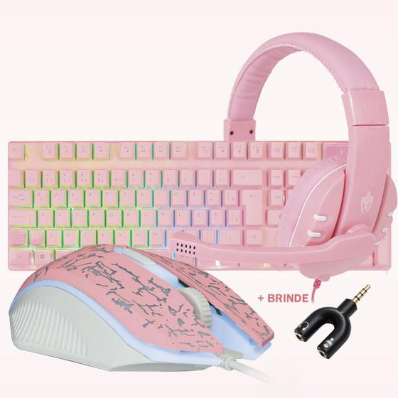 Kit Completo Gamer Teclado Rainbow Mouse RGB e Fone Rosa Top - Evolut ...