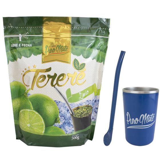 Kit completo tereré + copo c/ bomba azul + puro mate 500g - Kit para ...