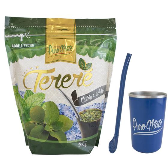 Kit completo tereré + copo c/ bomba azul + puro mate 500g - Kit para ...