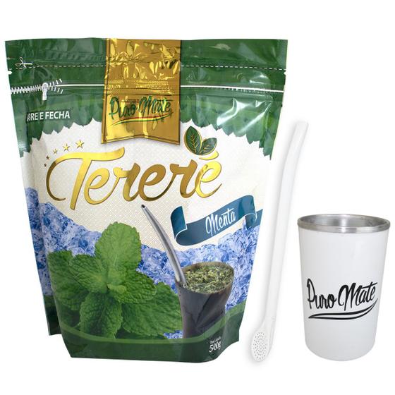 Kit completo tereré copo de aluminio c/ bomba branco + puro mate 500g ...