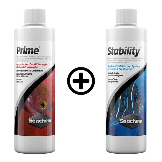 Kit Condicionador Agua Prime 100ml + Stability 100ml - Seachem - Produtos para Tratamento da ...
