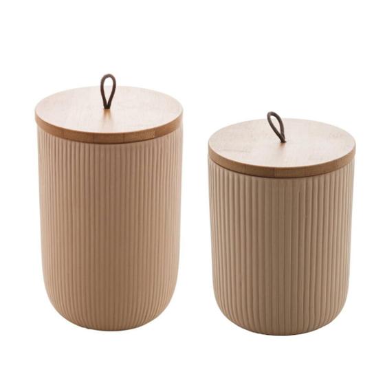Kit Conjunto 2 Potes Potiche De Cerâmica Tampa Bambu Pequeno e Grande ...
