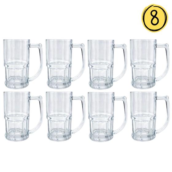 Kit Conjunto 8 Canecas de Vidro 320ml Transparente Copo Redondo p/ Chopp Cerveja Vitamina Água ...