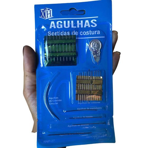 Kit Conjunto de Agulhas Mãos Agulheiro Passador De Linha Costura e ...
