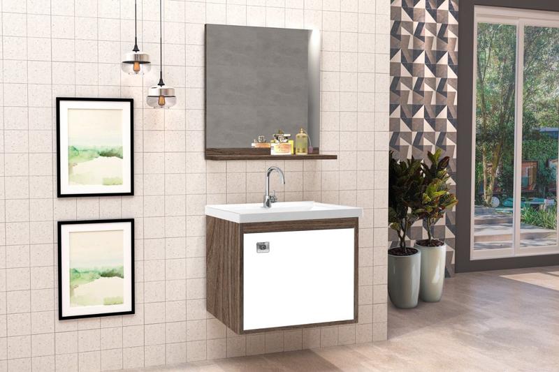 Kit Conjunto Gabinete Banheiro C/ Cuba e Espelho - CJ Unic 40 Cm ...