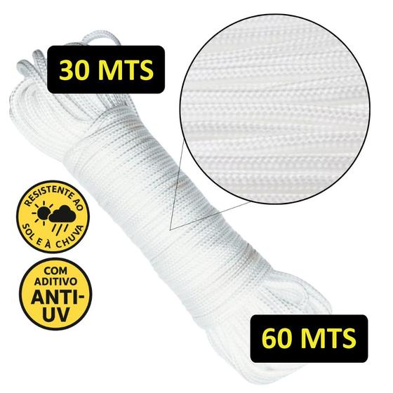 Kit Corda de Varal 60 Metros 3mm Reforçado Para Varal de Parede e Teto ...