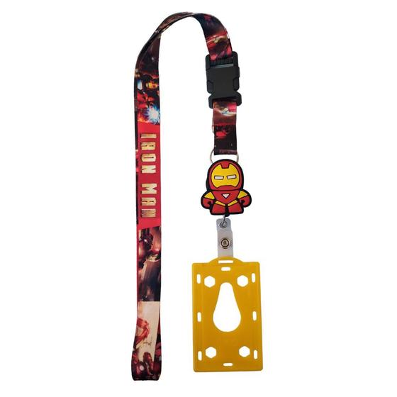 Kit Cordão Iron Man com Fecho Engate Rápido + Porta Crachá Retrátil ...