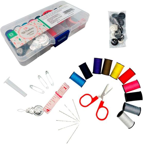 Kit Costura 33 Peças Linha Agulha Fita Métrica Alfinetes Tesoura Botões