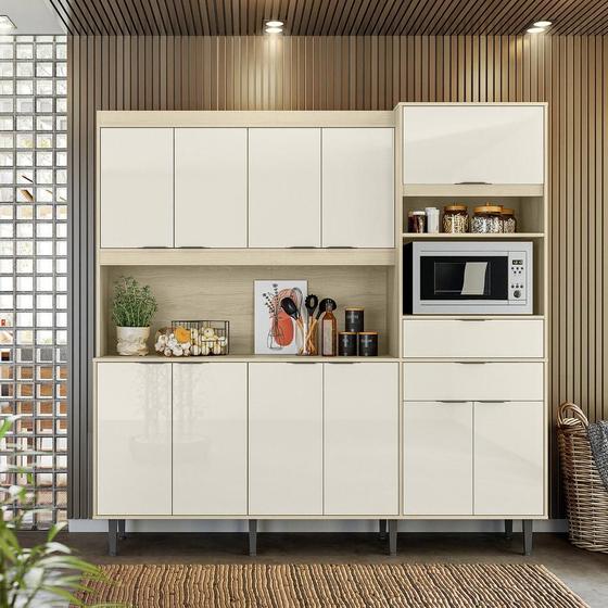 Kit Cozinha 2.0 Bahamas 10 Portas e 2 Gavetas - Carvalho/Off White ...