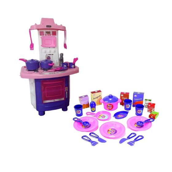 Kit Cozinha Infantil faz de conta Completa + Meu Jantarzinho Panelinhas- Pratinhos - talheres ...