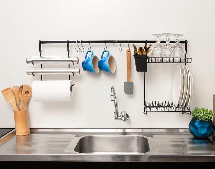 Kit Cozinha Suspensa Escorredor Louça Prato Parede Preto - DICARLO ...