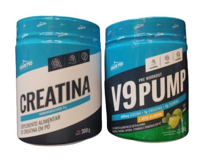 Kit Creatina monohidratada pura 300g + Pre treino V9 Pump 300g Shark ...