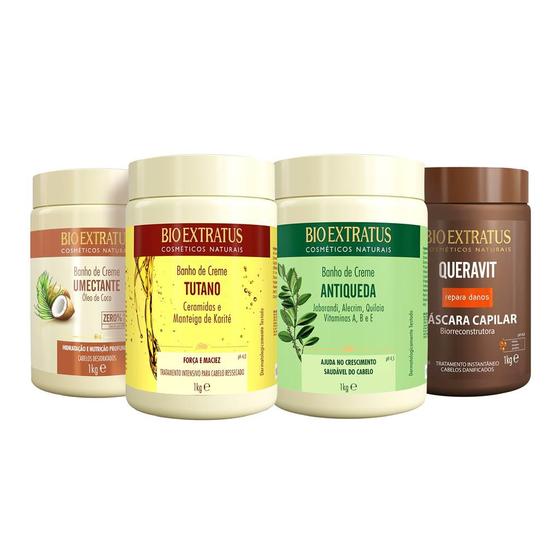 Kit Cronograma Capilar Bio Extratus Banho Creme Máscara 1Kg Jaborandi Tutano Umectante Queravit ...
