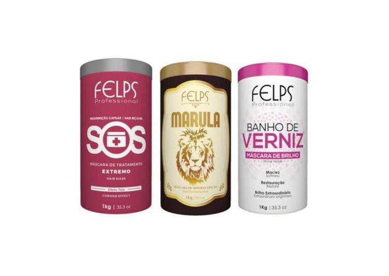 Kit Cronograma Felps - Banho de Verniz + SOS + Marula 1 Kg - Kit de ...