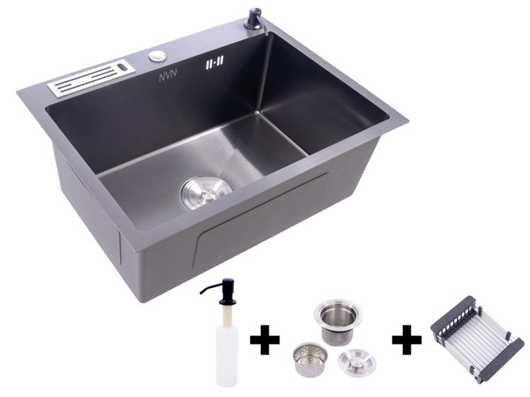 Kit Cuba Inox Quadra Black 60 X 45 Cm Com Válvula Acessórios - Navona ...