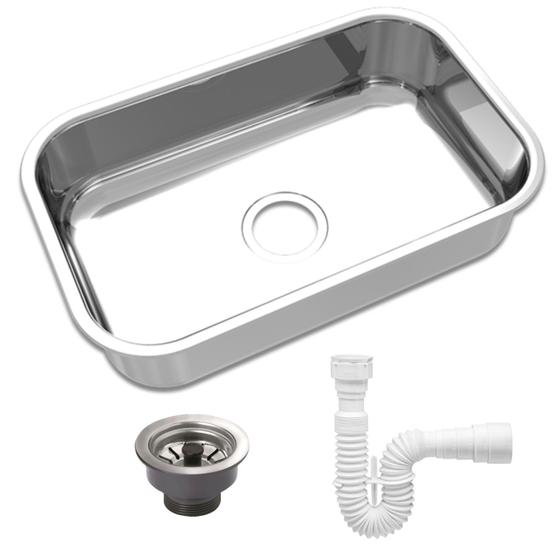 KIT - Cuba Mekal Cozinha Polida Inox CS-2 Extra 56x33 + Sifão + Válvula ...