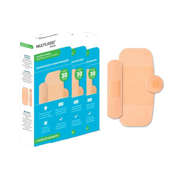 Kit Curativos Respiráveis Sem Látex Multilaser Saúde 90 Curativos 3 ...