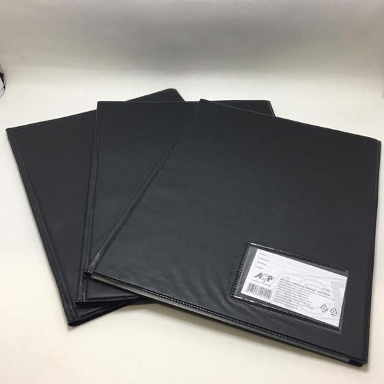 Kit de 3 Pastas Catálogo Ofício Preta C/ 100 Plásticos ACP Para Folhas ...