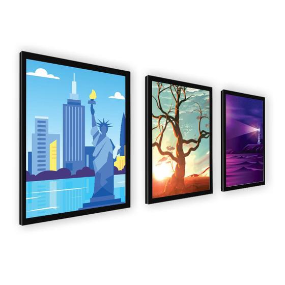 Kit De 3 Quadros Artes Digitais Para Escritório Com Moldura - Vendas Pp ...