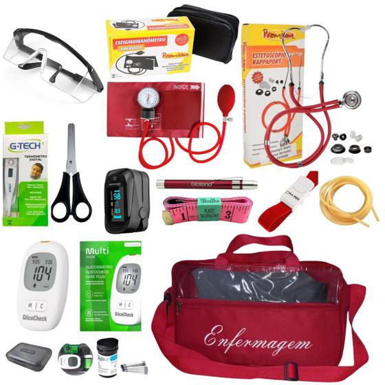 Kit de enfermagem com esfigmo esteto medidor de glicose oxímetro e ...