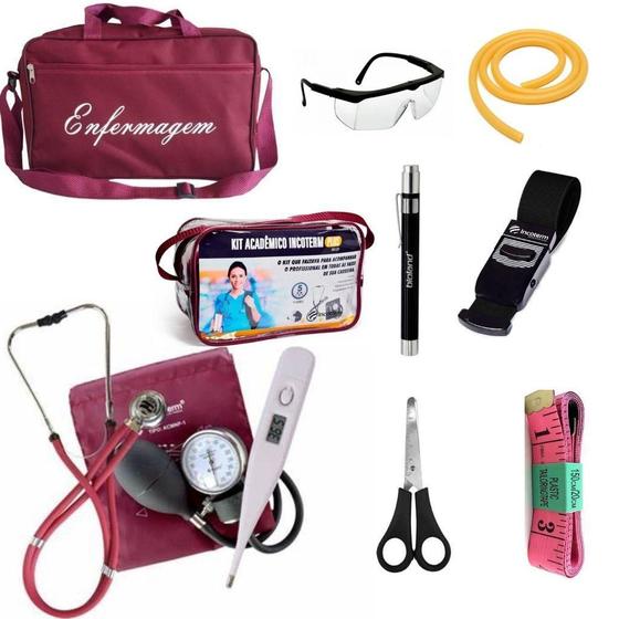 Kit De Enfermagem Esteto Esfigmo E Bolsa Transparente Vinho - Incoterm ...