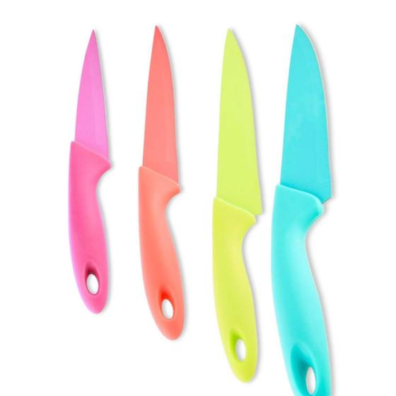 Kit De Facas Coloridas 4 Peças Para Cozinha Laminas Em Aço Inox - Kit ...