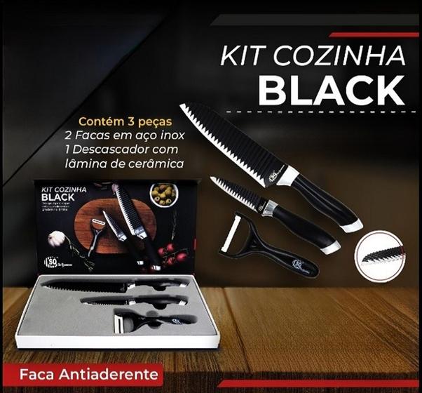 Kit De Facas Cozinha Inox Antiaderente BLACK Afiado Luxo Churrasco Kit ...