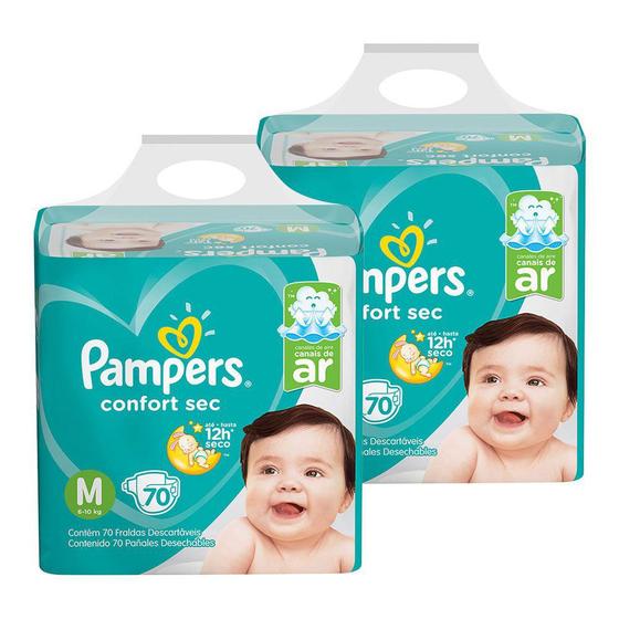 Kit de Fraldas Pampers M Confort Sec Super - 140 Unidades - Fralda ...
