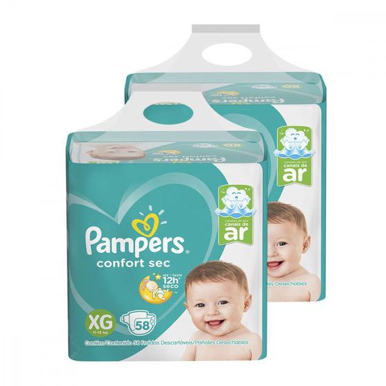 Kit de Fraldas Pampers XG Confort Sec Super - 116 Unidades - Fralda ...