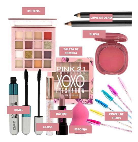 Kit De Maquiagem Paleta De Sombra Rímel Esponja Batom Blush - nova ...
