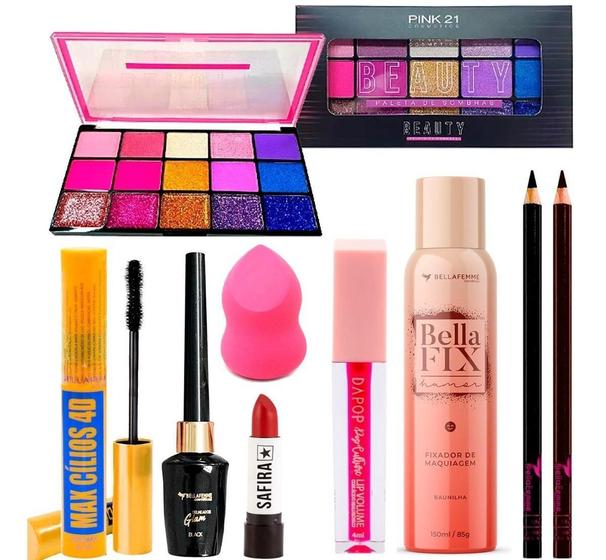 Kit De Maquiagem Paleta Sombra Batom Gloss Fixador De Make - Nova ...