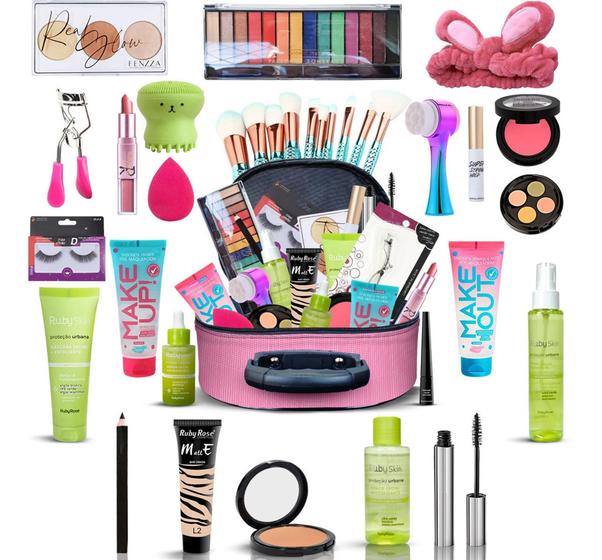 Kit De Maquiagem Ruby Rose + Kit Skin Care e Maleta Completo - Ruby ...