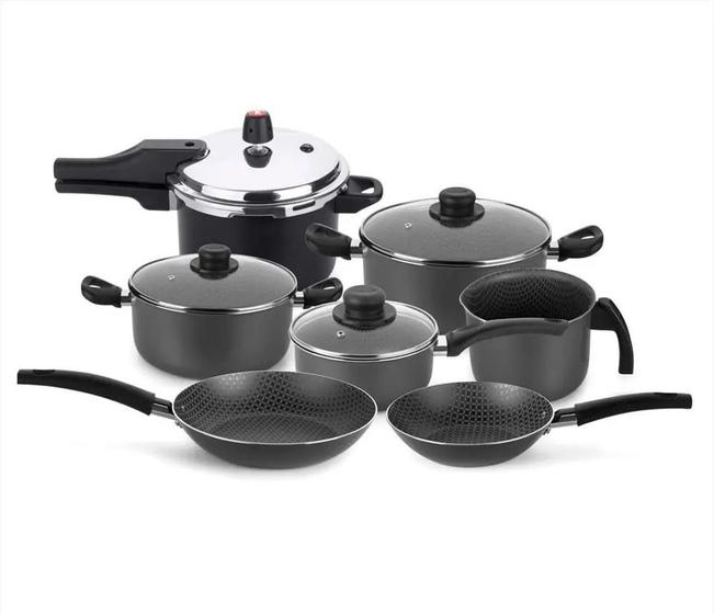 Kit De Panelas Antiaderente C/ Panela Pressão Multiflon 7pcs - Jogo de ...