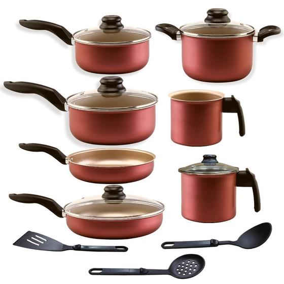 Kit De Panelas Antiaderente Cereja Com Dourado Com 10 Peças - Alumi-aco ...