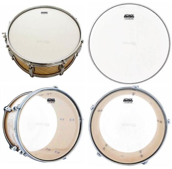 Kit de Peles Attack Drumheads AT5 Clear 2-Ply Thin Skin 10, 12, 16, Caixa 14 (Peles Hidráulicas ...