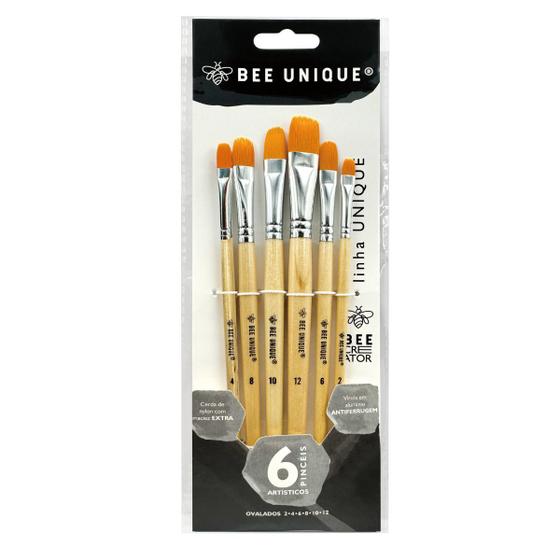 Kit de Pincéis Lavados Ovalados Cerda de Nylon Com 6 Tamanhos - Wood ...