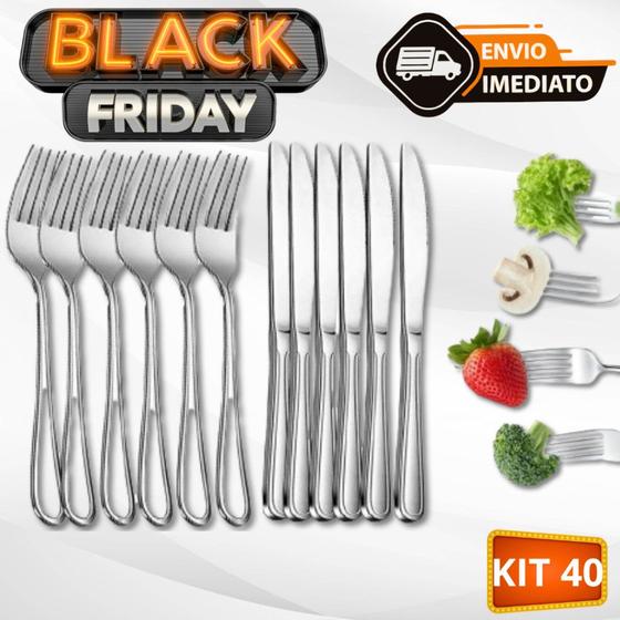 Kit de Talheres 40 Peças em Aço Inox Linha Premium 20 Garfos 20 Facas ...