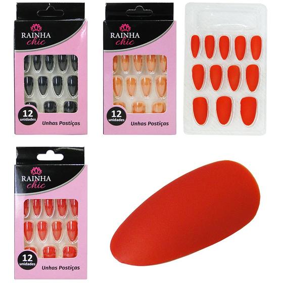 Kit de unhas posticas comum colors para maos rainha chic 12 pecas na ...