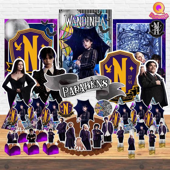 Kit Decoração de Festa Aniversário Topper Wandinha Addams Lembrancinhas ...