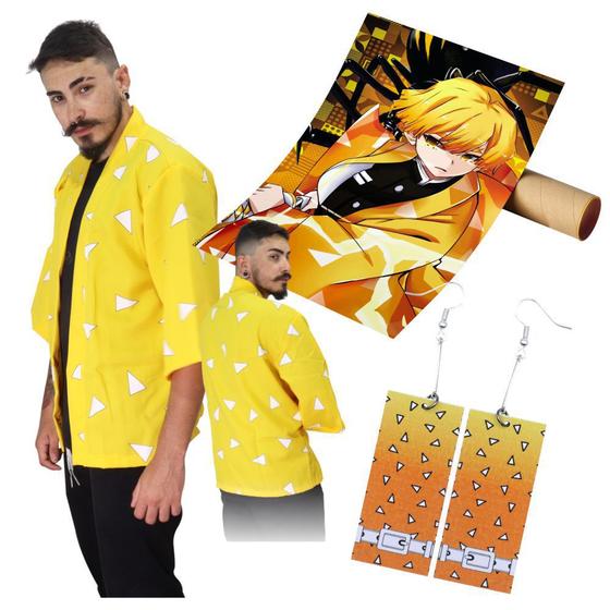 Kit Demon Slayer C/ Kimono + Poster e Brinco Verde Zenitsu - Point ...