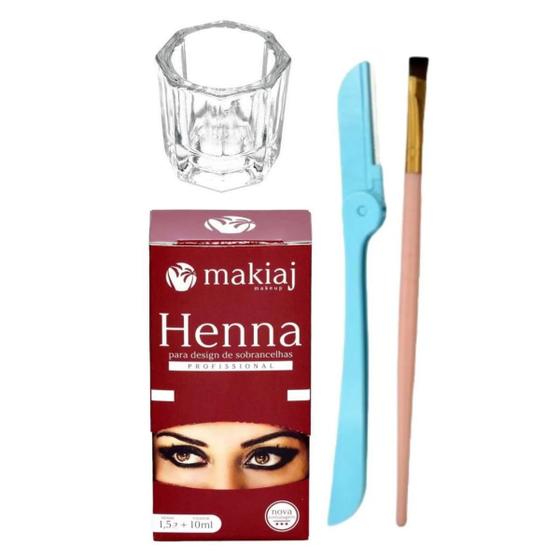 Kit Design Sobrancelha Henna Castanho Claro Pincel Dappen Makiaj