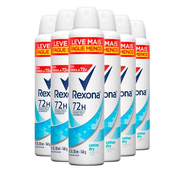 Kit Desodorante Aerosol Rexona Cotton Dry Azul 250ml - 6 Unidades ...