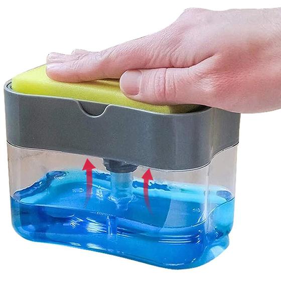 Kit Dispenser Recipiente com 2 Esponja Sabão Liquido Manual Detergente ...