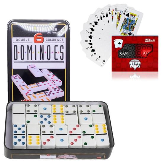 Kit Dominó 9mm Estojo Lata 28 Peças + Baralho 108 Cartas - MBTech ...