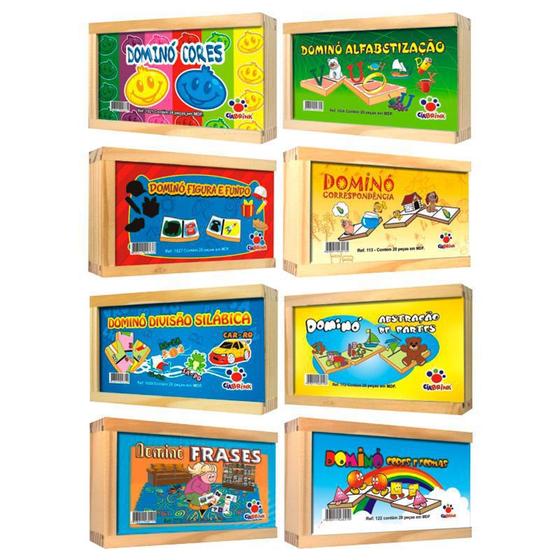 Kit Dominó Leitura Escrita 8 Unidades Madeira 1135 Ciabrink - Jogo de ...