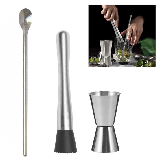 Kit Dosador Drink Jigger De Bebidas Colher Bailarina Socador Caipirinha ...