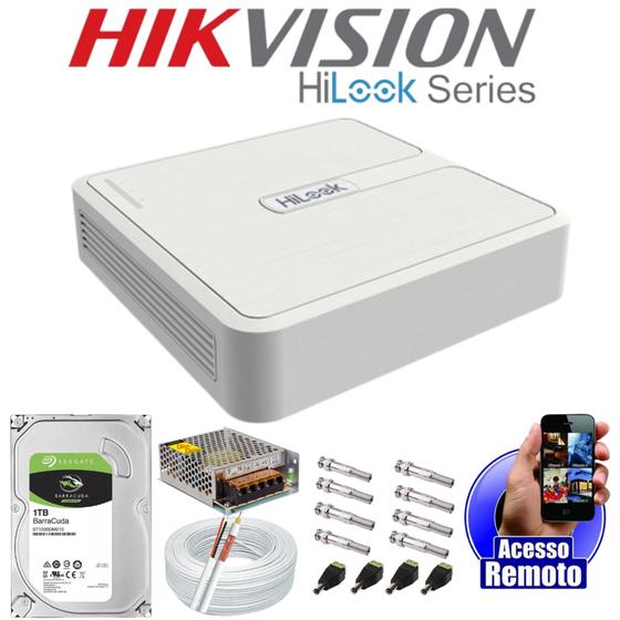 Kit Dvr 4 Canais Hilook Full Hd + Cabo + fonte + Conectores para 4 ...