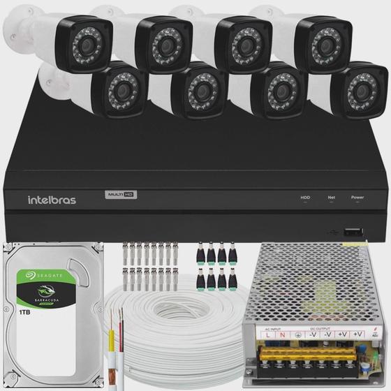 Kit dvr Intelbras 8 canais H.265 1TB 8 câmeras Full HD 20m - Intelbras ...